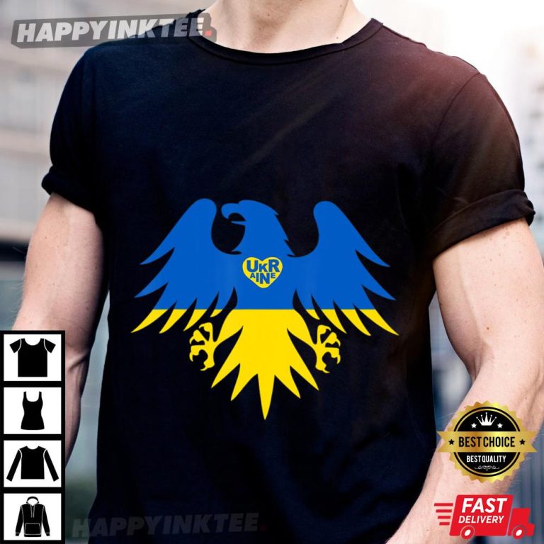 I Stand With Ukraine Support Ukrainian Eagle Flag Heartbeat T-Shirt ...