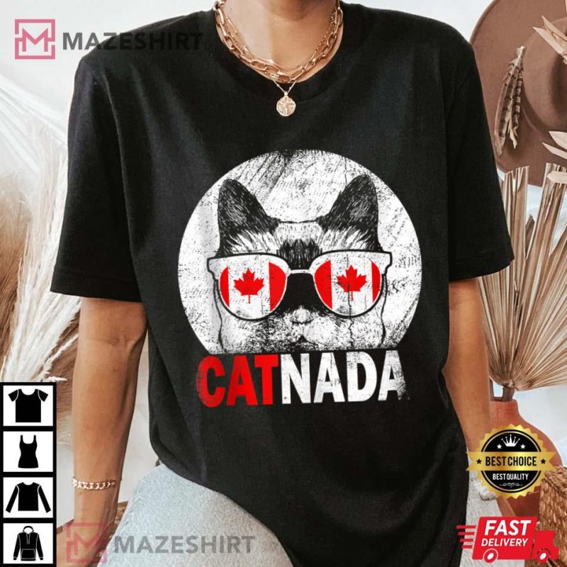 Canadian Cat Sunglasses Canada Day Best T-Shirt