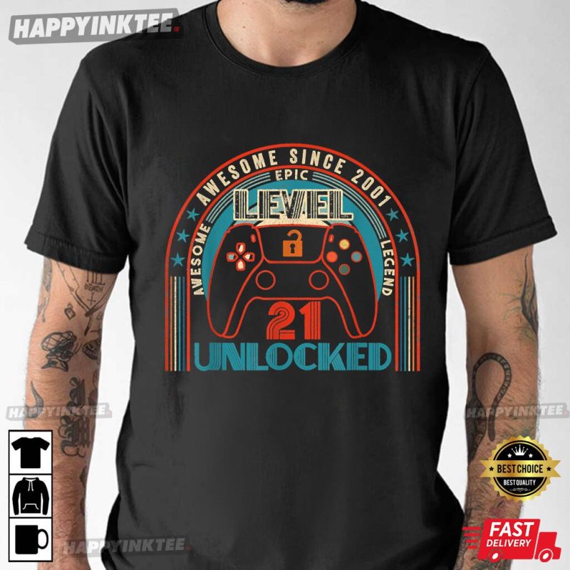 21st Birthday Unlocked Level 21 Awesome Since 2001 T-Shirt