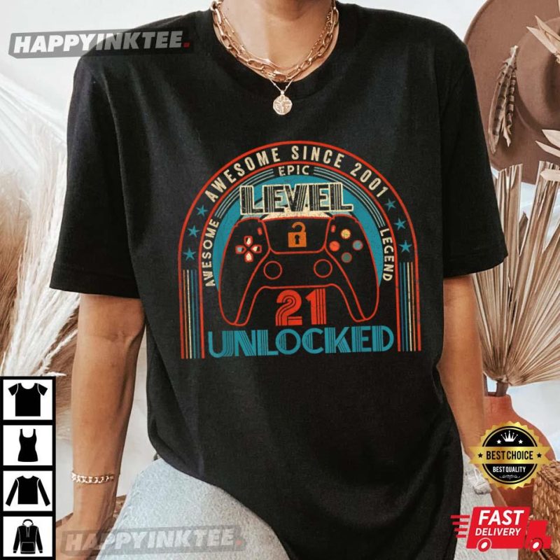 21st Birthday Unlocked Level 21 Awesome Since 2001 T-Shirt