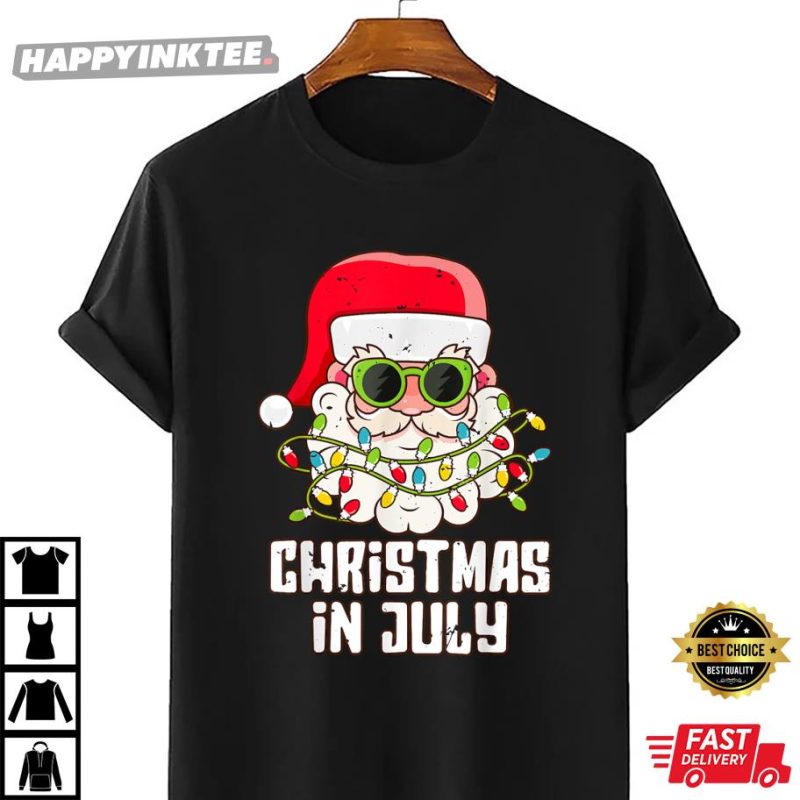Christmas In July Santa Hat Sunglasses Beach Summer Best T-Shirt