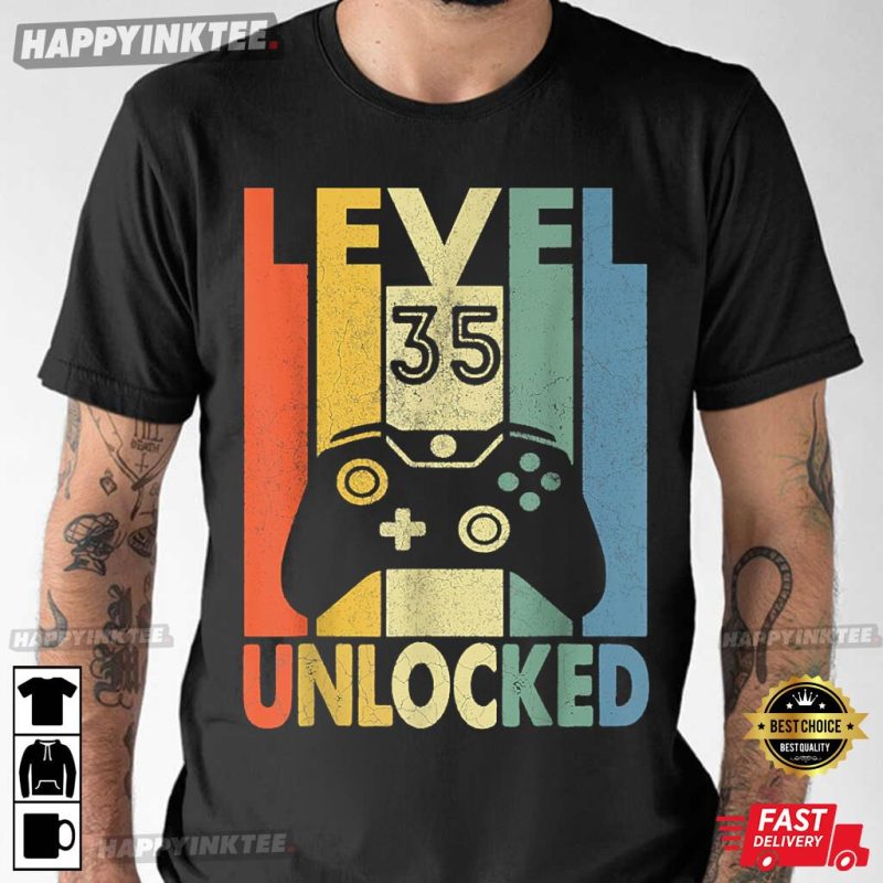 35th Birthday Level 35 Unlocked Awesome 1986 Video Game T-Shirt