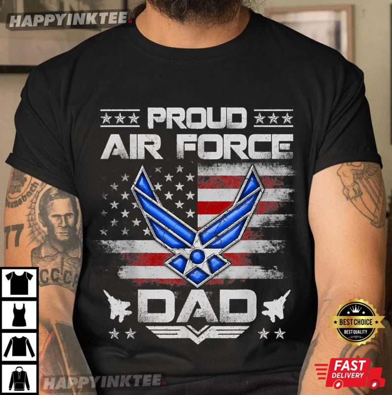 Proud Air Force Dad Veteran Vintage USA Flag Veterans Day Best T-Shirt