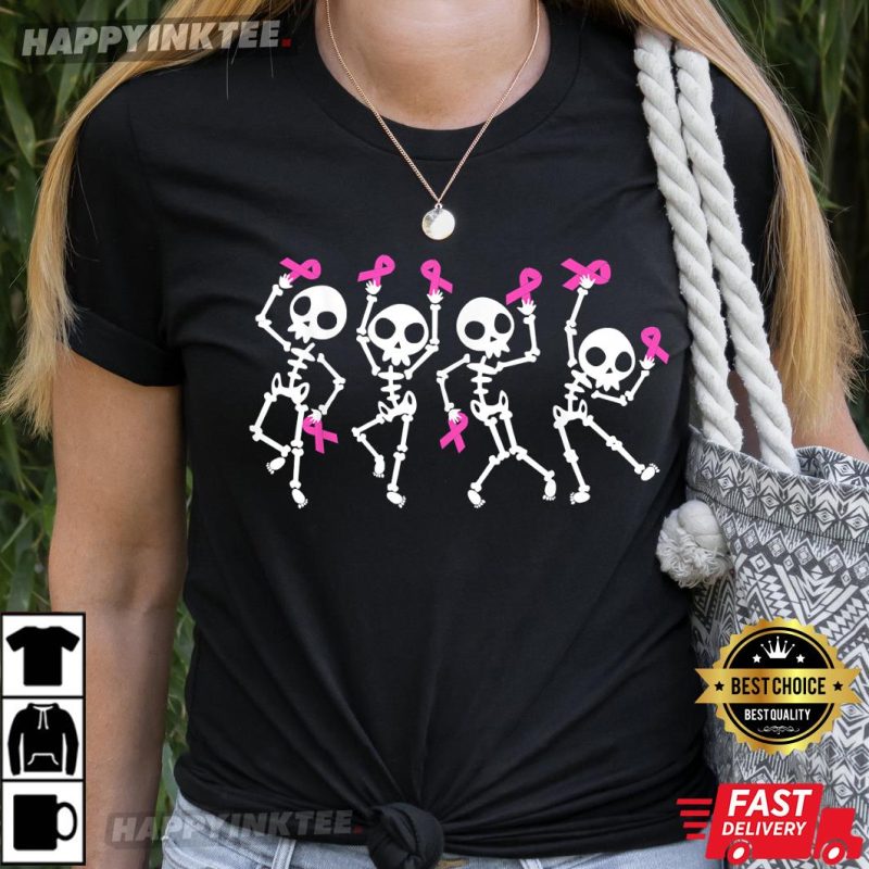 Pink Ribbon Breast Cancer Awareness Skeleton T-Shirt