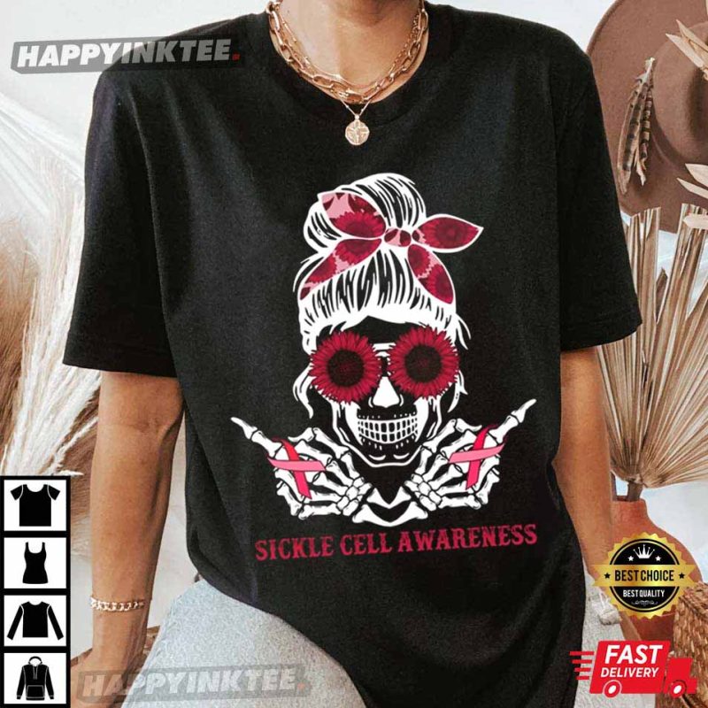 Skeleton Sickle Cell Awareness Red Ribbon T-Shirt