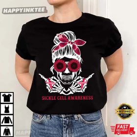 Skeleton Sickle Cell Awareness Red Ribbon T-Shirt