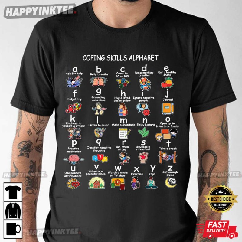 Mental Health Awareness Coping Skills Alphabet T-Shirt