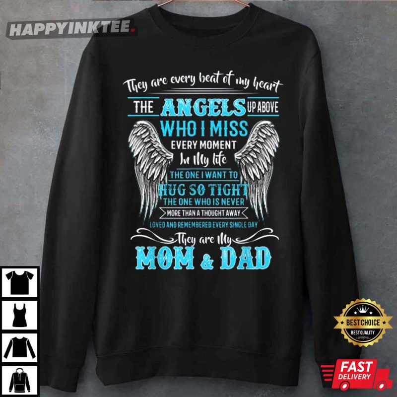 Mom & Dad My Angels In Memories Of Parents In Heaven T-Shirt - Bring ...