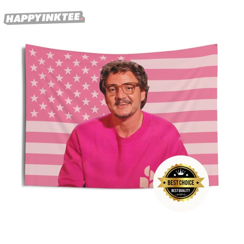 Pedro Pascal Pink American Flag Wall Tapestry